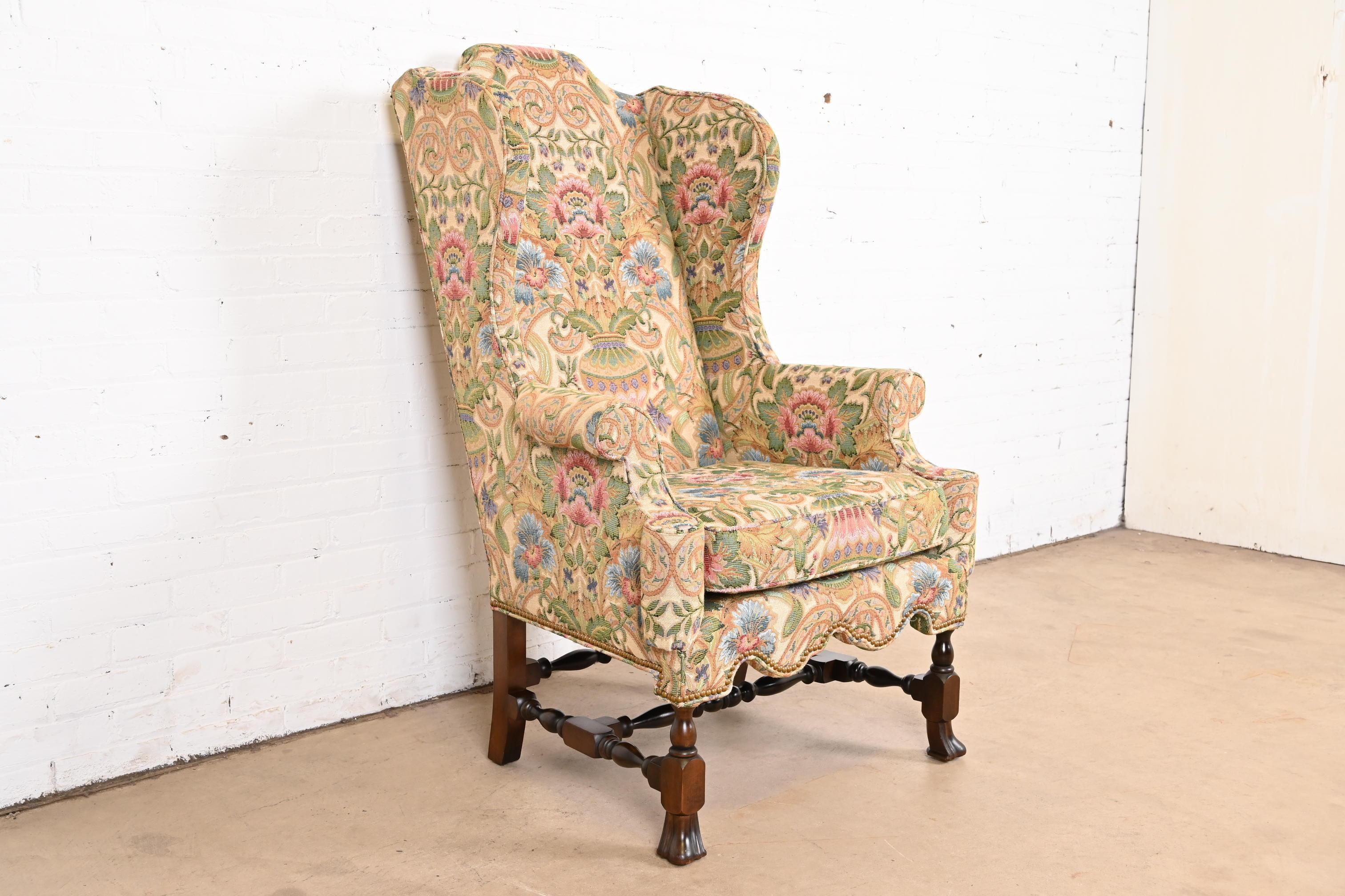 Baker Furniture William and Mary Upholstered Wingback Library Chair at ...