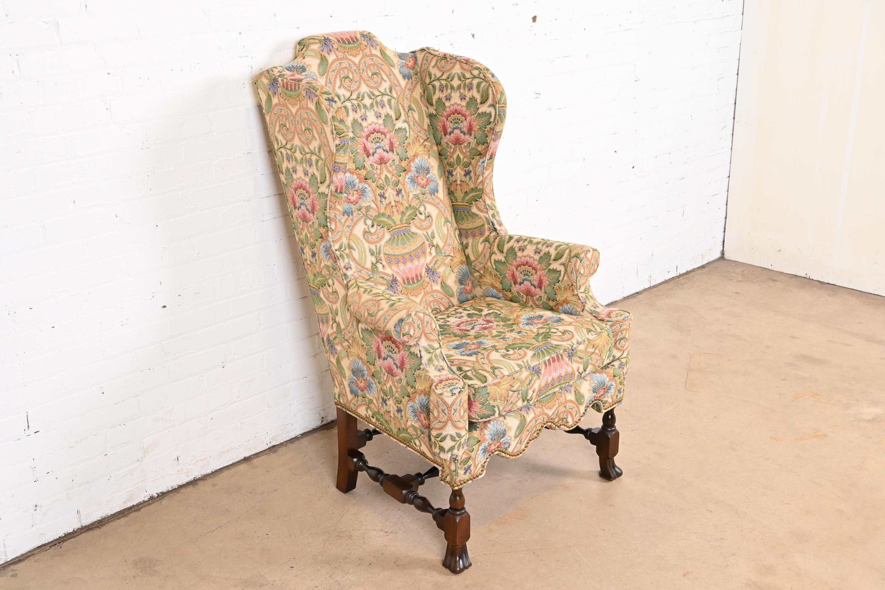 Baker Furniture William and Mary Upholstered Wingback Library Chair at ...