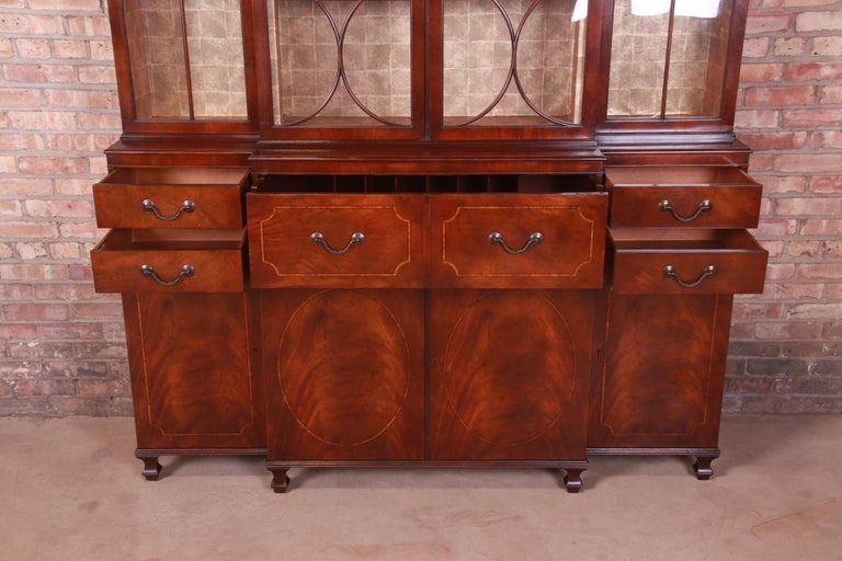 Baker Georgian Mahogany Breakfront Bookcase Cabinet With Secretary Desk ...