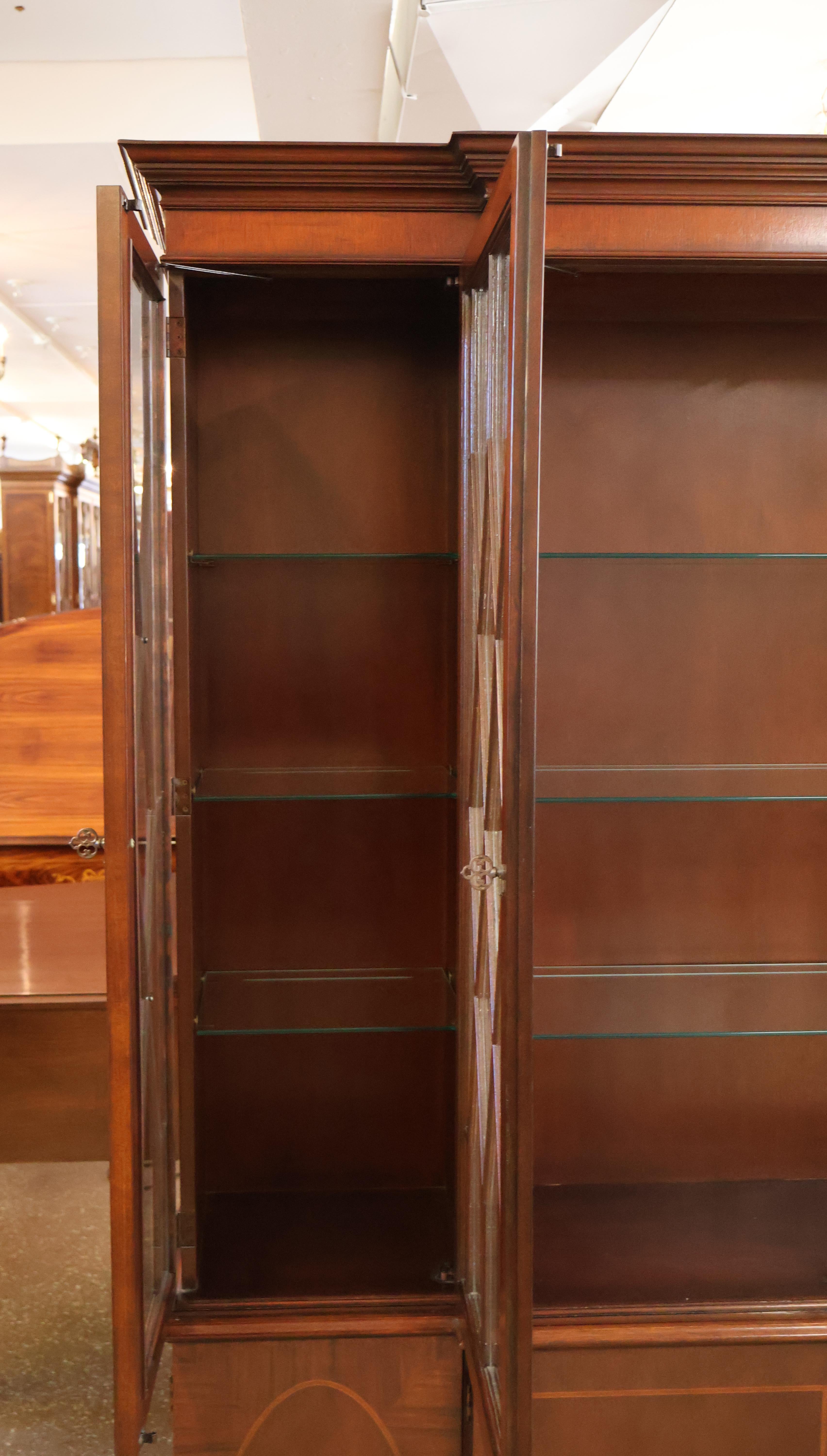 Baker Historic Charleston Mahogany Bookcase China Cabinet Breakfront For Sale at 1stDibs