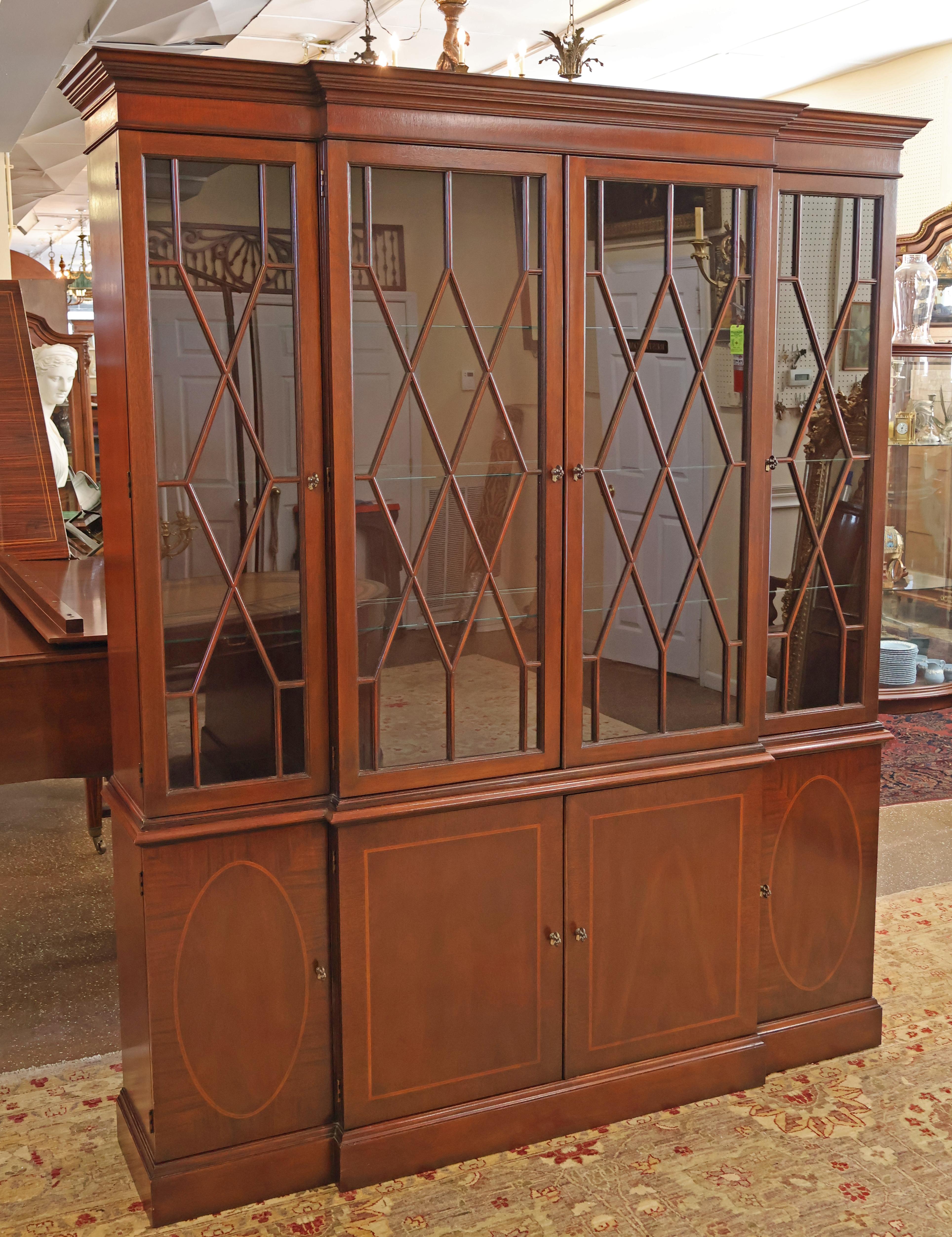 Baker Historic Charleston Mahogany Bookcase China Cabinet Breakfront For Sale at 1stDibs