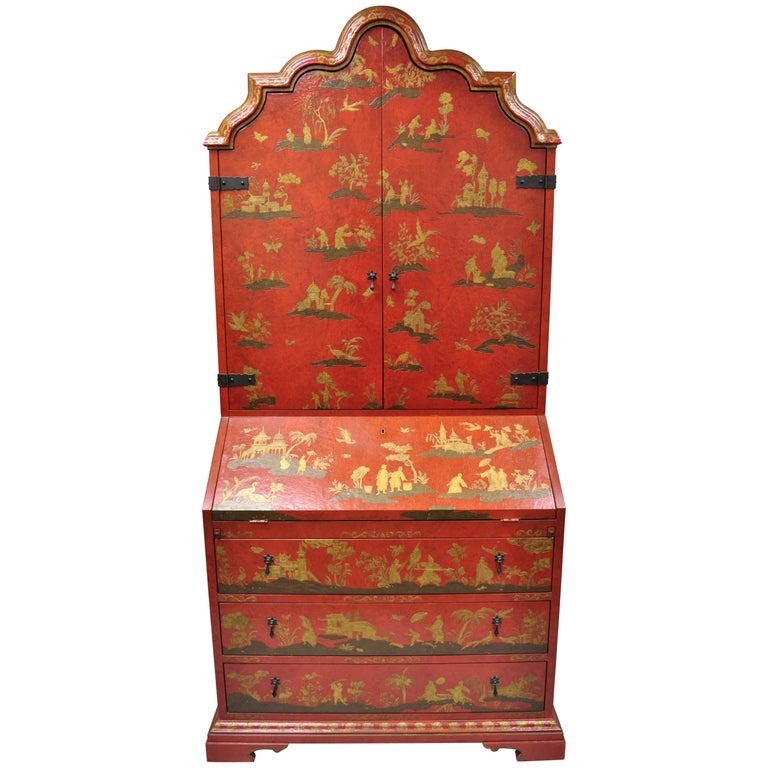 Baker Red Chinoiserie Japanned 1593 Venetian Secretary Desk Collectors ...