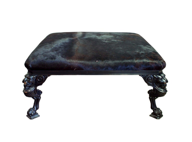 Baker Russian Empire Upholstered Pony Hair Ottoman For Sale at 1stDibs