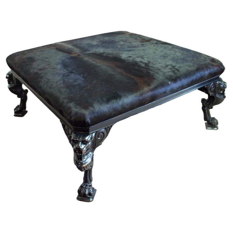 Baker Russian Empire Upholstered Pony Hair Ottoman For Sale at 1stDibs