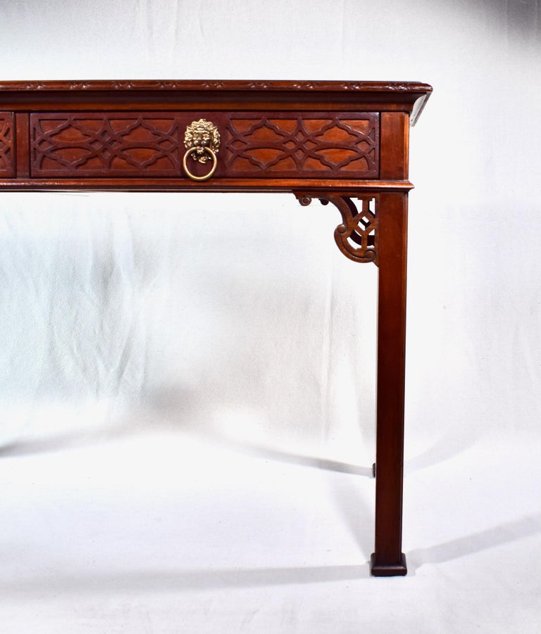 Baker Solid Mahogany Chinese Chippendale Writing Desk Table For Sale at ...