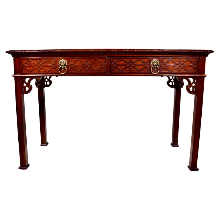 Baker Solid Mahogany Chinese Chippendale Writing Desk Table For Sale at ...