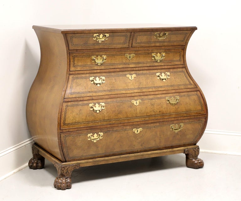 BAKER Stately Homes George II Inlaid Walnut Bombe Commode Chest For Sale at 1stDibs