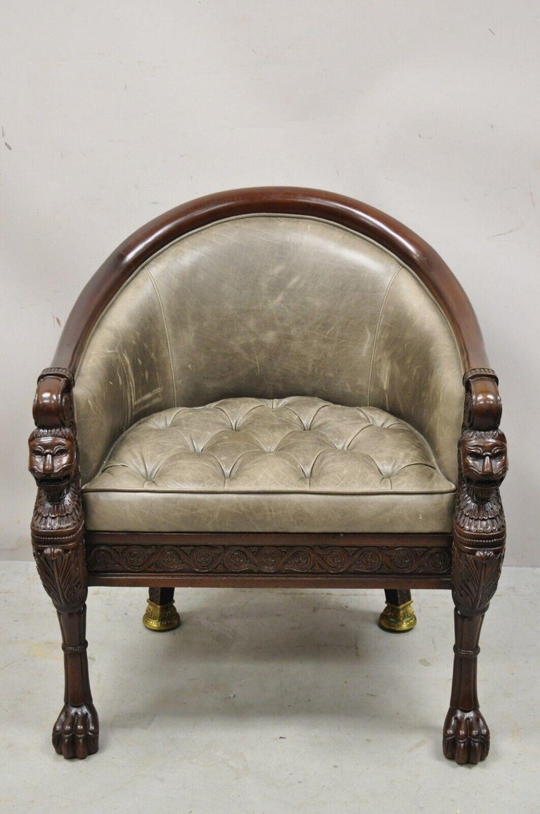 Baker Stately Homes Grey Leather Lions Head Pull Up Tub Chair Club ...