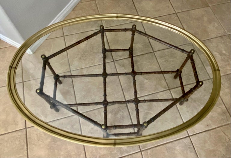 Baker Tortoise Shell Faux Bamboo Oval Glass Cocktail Coffee Table For ...