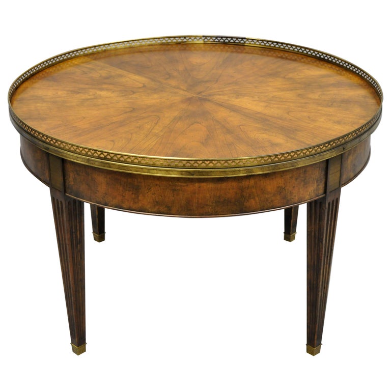Baker Vintage French Regency Style Round Walnut and Brass Bouillotte ...