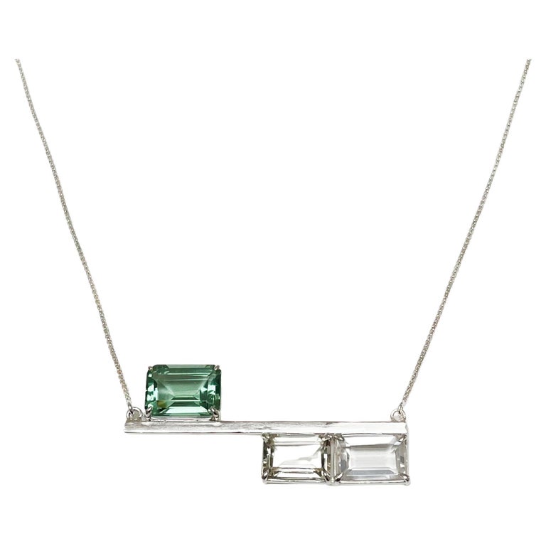 Balance Necklace in Green Quartz, Prasiolite, White Topaz and Sterling ...