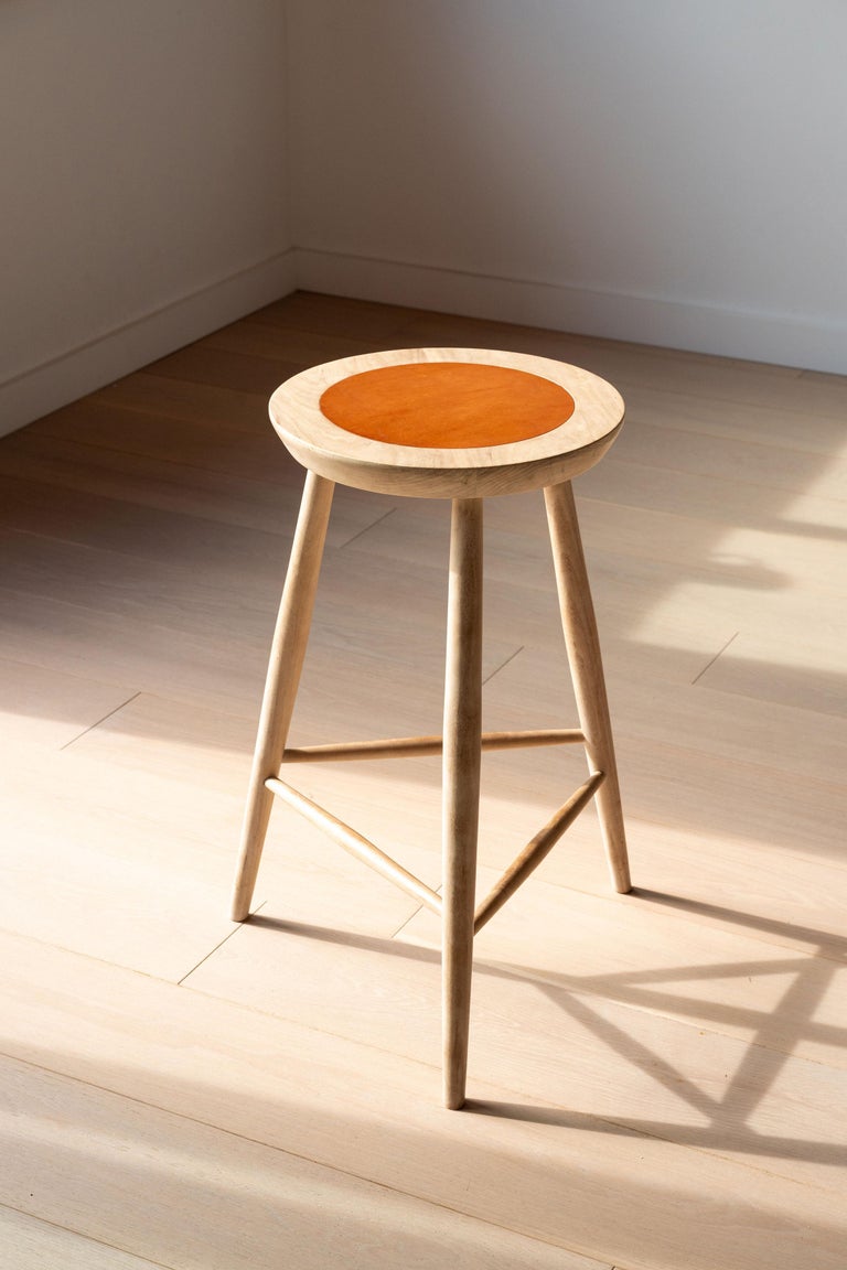 Balboa Counter Stool Modern Style in Bleached Cherry with Leather Inlay ...
