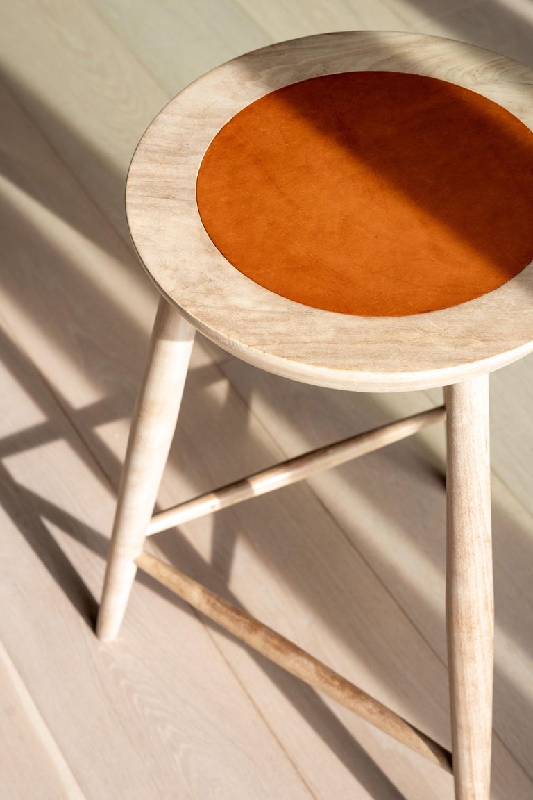 Balboa Counter Stool Modern Style in Bleached Cherry with Leather Inlay ...
