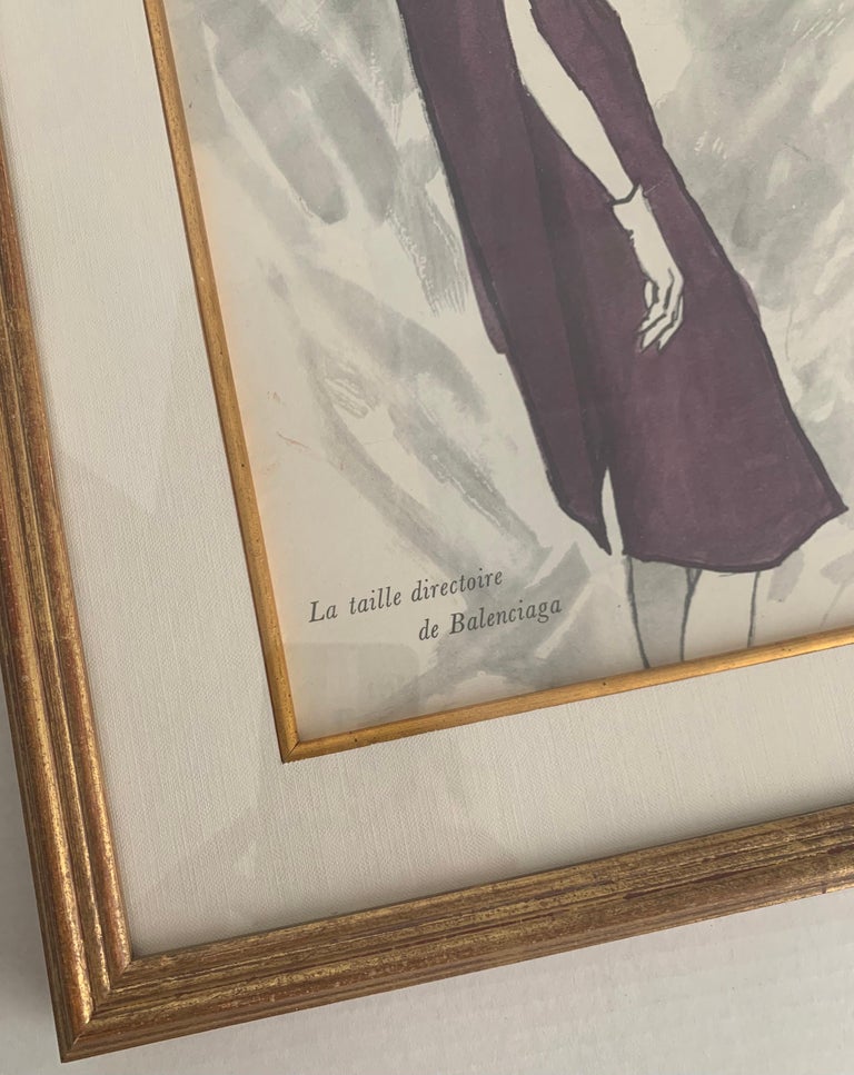 Balenciaga 1958 Fashion Illustration by Pierre Mourgue Framed For Sale ...