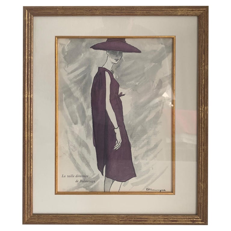 Balenciaga 1958 Fashion Illustration by Pierre Mourgue Framed For Sale ...