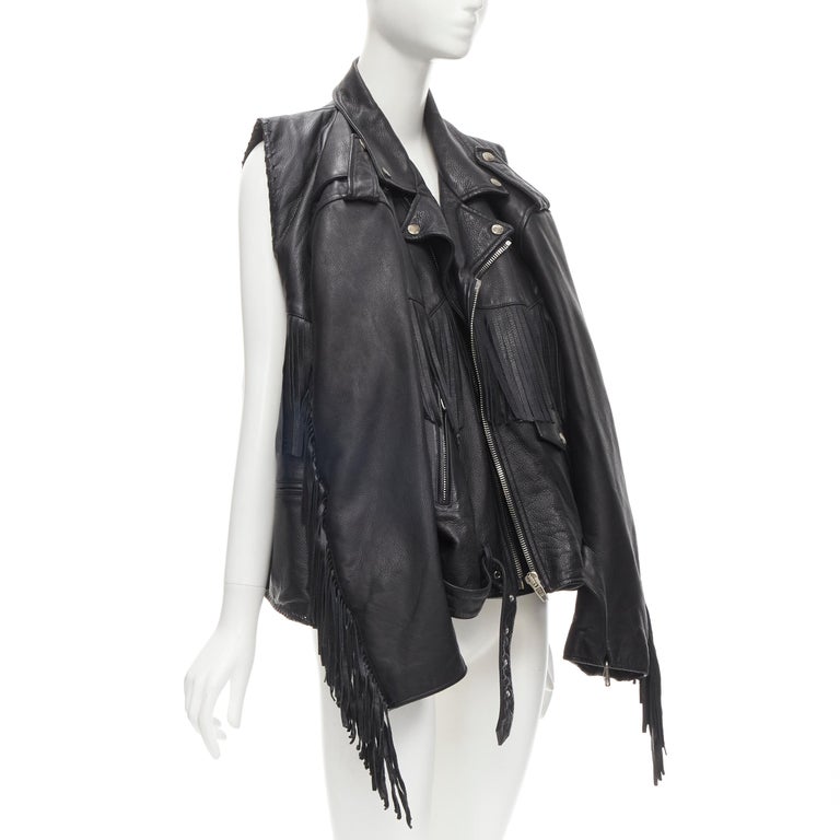 BALENCIAGA 2017 Runway 3-way draped hanging fringed biker jacket FR36 S ...