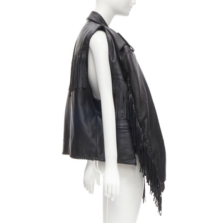 BALENCIAGA 2017 Runway 3-way draped hanging fringed biker jacket FR36 S ...
