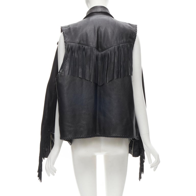 BALENCIAGA 2017 Runway 3-way draped hanging fringed biker jacket FR36 S ...