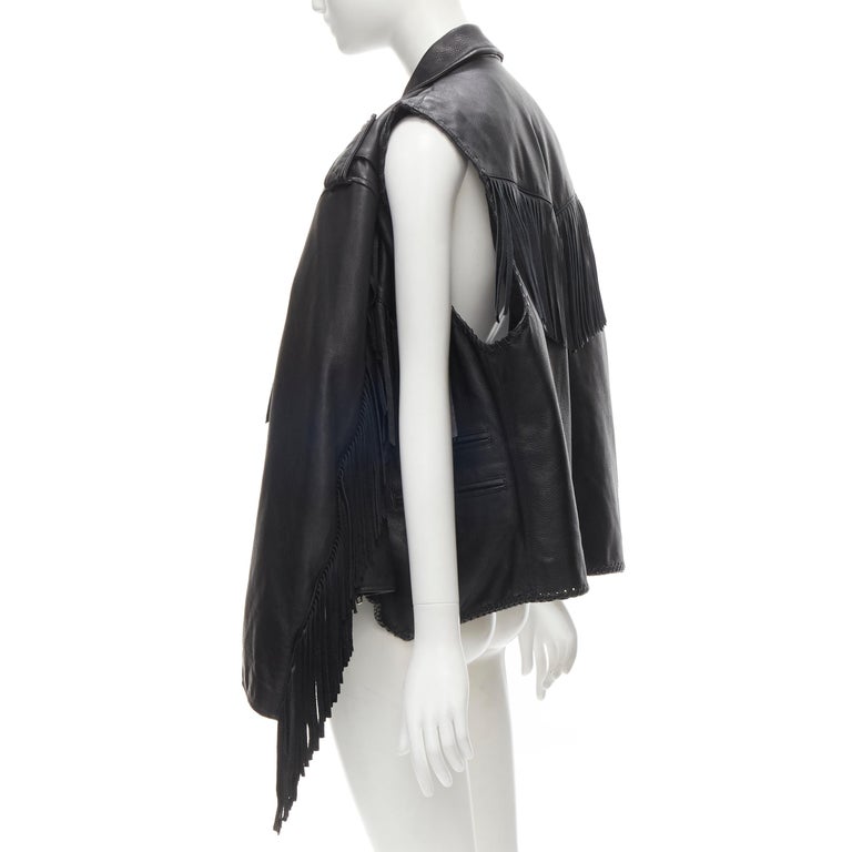 BALENCIAGA 2017 Runway 3-way draped hanging fringed biker jacket FR36 S ...