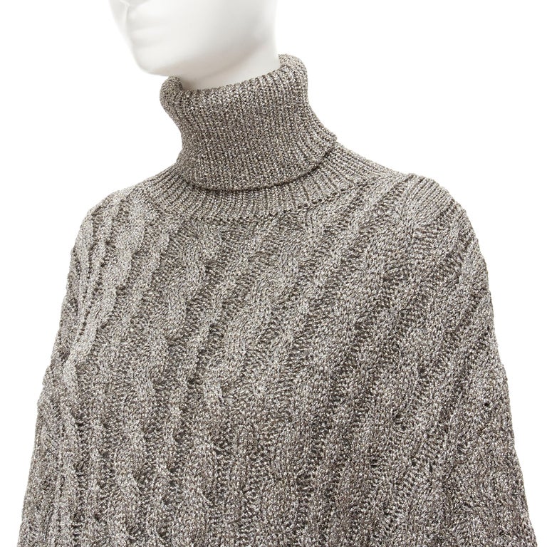 BALENCIAGA 2020 Demna metallic silver distressed hem turtleneck sweater ...