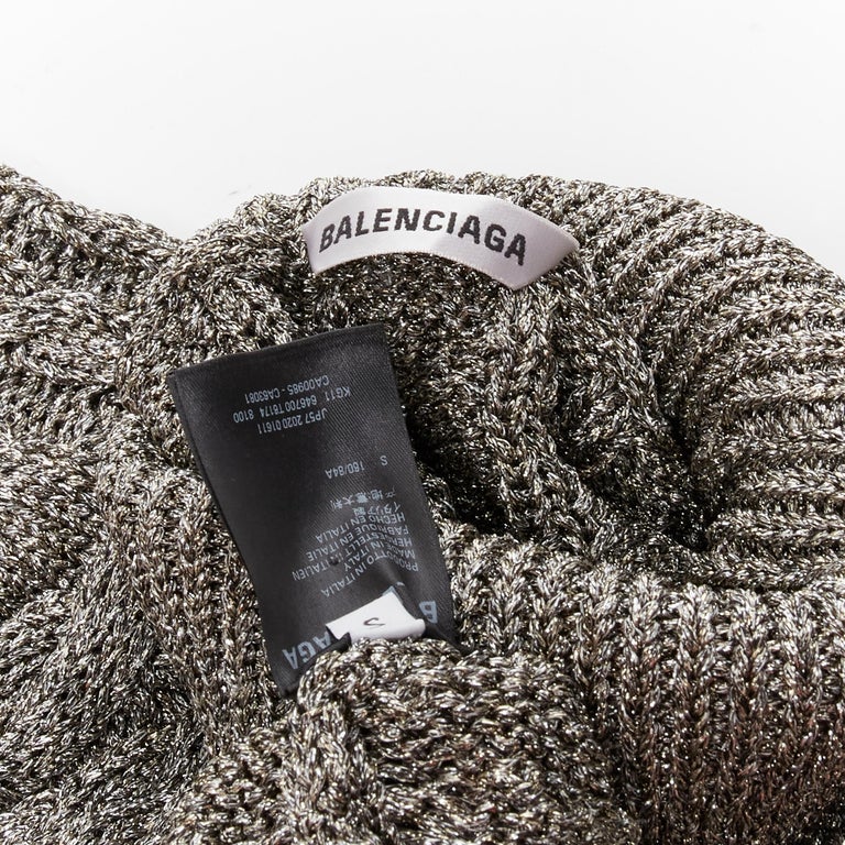 BALENCIAGA 2020 Demna metallic silver distressed hem turtleneck sweater ...
