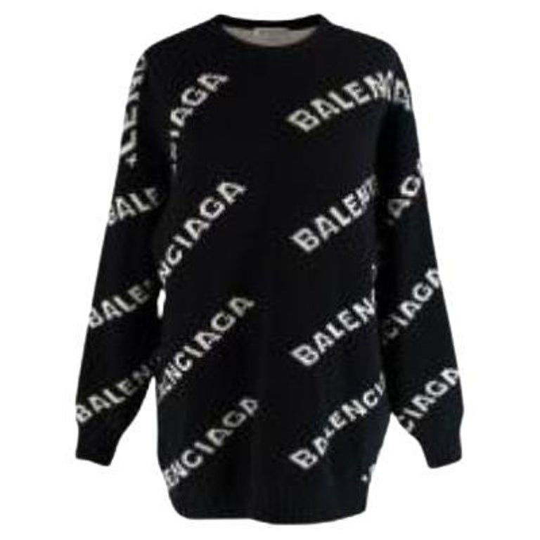 Balenciaga All-Over Logo Intarsia Knit Jumper For Sale at 1stDibs