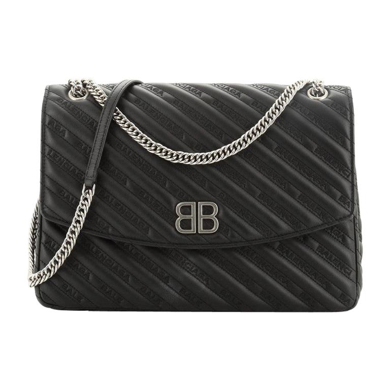 Balenciaga BB Chain Round Shoulder Bag Quilted Embroidered Leather ...