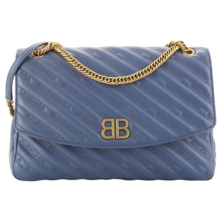 Balenciaga BB Chain Round Shoulder Bag Quilted Embroidered Leather ...