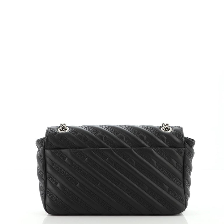 Balenciaga BB Chain Round Shoulder Bag Quilted Embroidered Leather ...