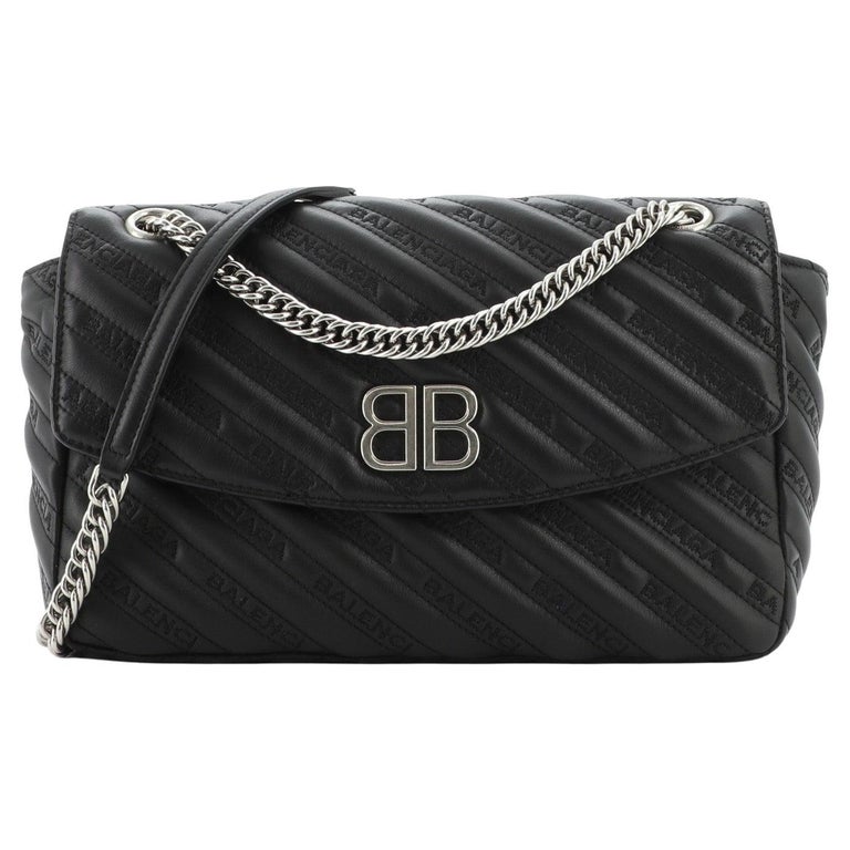 Balenciaga BB Chain Round Shoulder Bag Quilted Embroidered Leather ...
