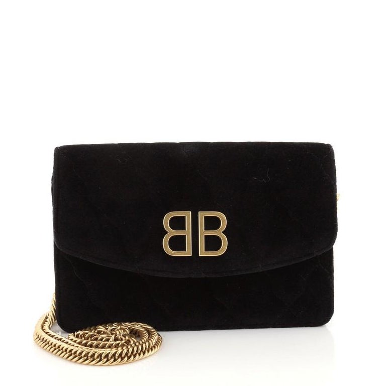 Balenciaga BB Round Wallet on Chain Quilted Velvet Small at 1stDibs