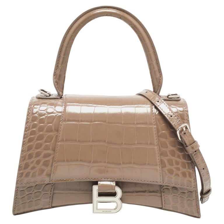 Balenciaga Beige Croc Embossed Leather Small Hourglass Box Top Handle ...
