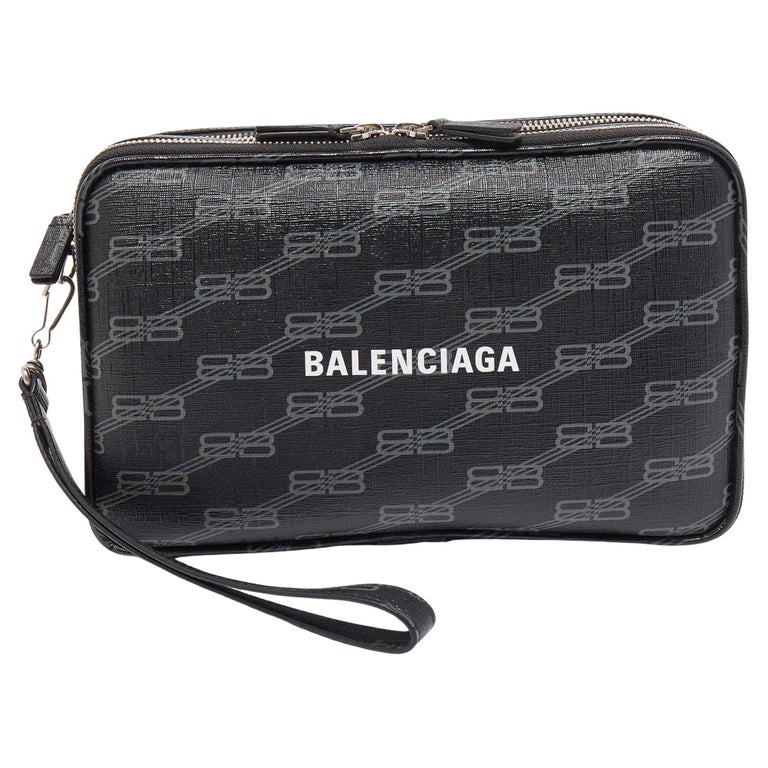 Balenciaga Black BB Monogram Coated Canvas Everyday Pouch For Sale at ...