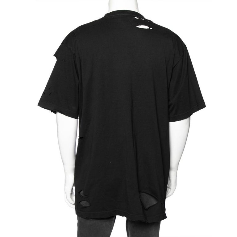 Balenciaga Black Cotton Caps Destroyed Flatground Crew Neck T-Shirt XS ...