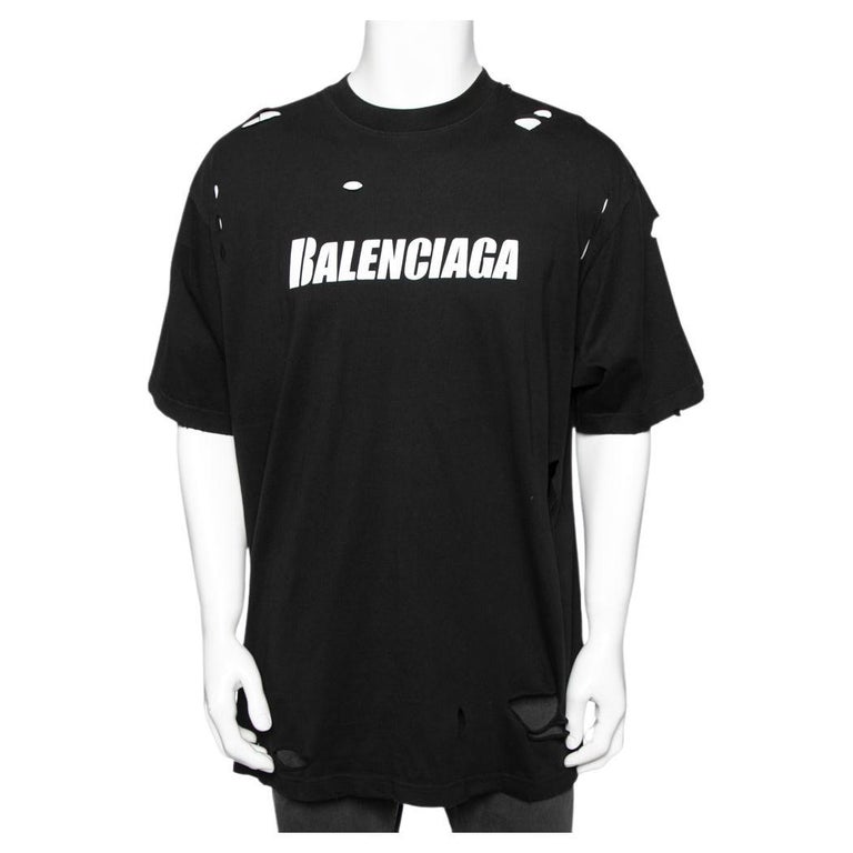 Balenciaga Black Cotton Caps Destroyed Flatground Crew Neck T-Shirt XS ...