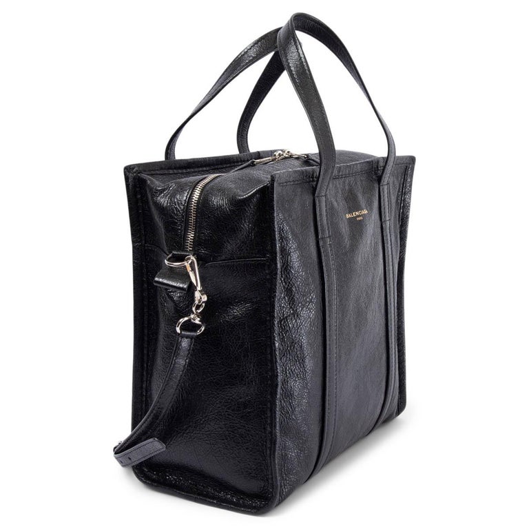 BALENCIAGA black crackled leather SMALL BAZAR Tote Bag For Sale at 1stDibs