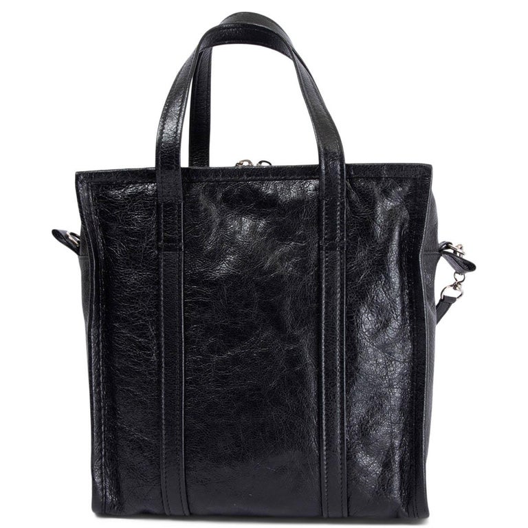 BALENCIAGA black crackled leather SMALL BAZAR Tote Bag For Sale at 1stDibs