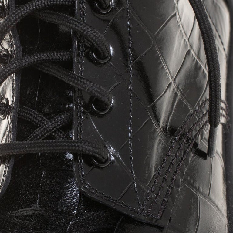 Balenciaga Black Croc Embossed Leather L20 Strike Booties Size 38 at ...