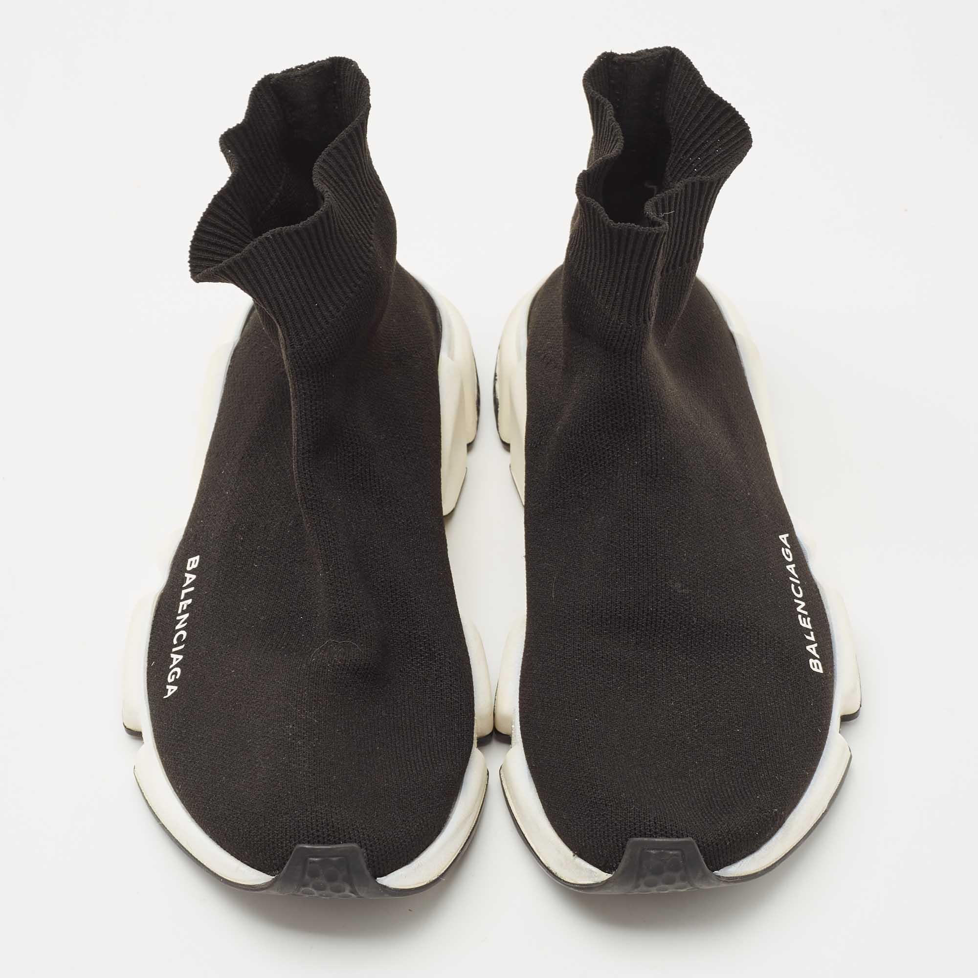 Balenciaga Black Knit Fabric Speed Trainer High Top Sneakers Size 38 at ...