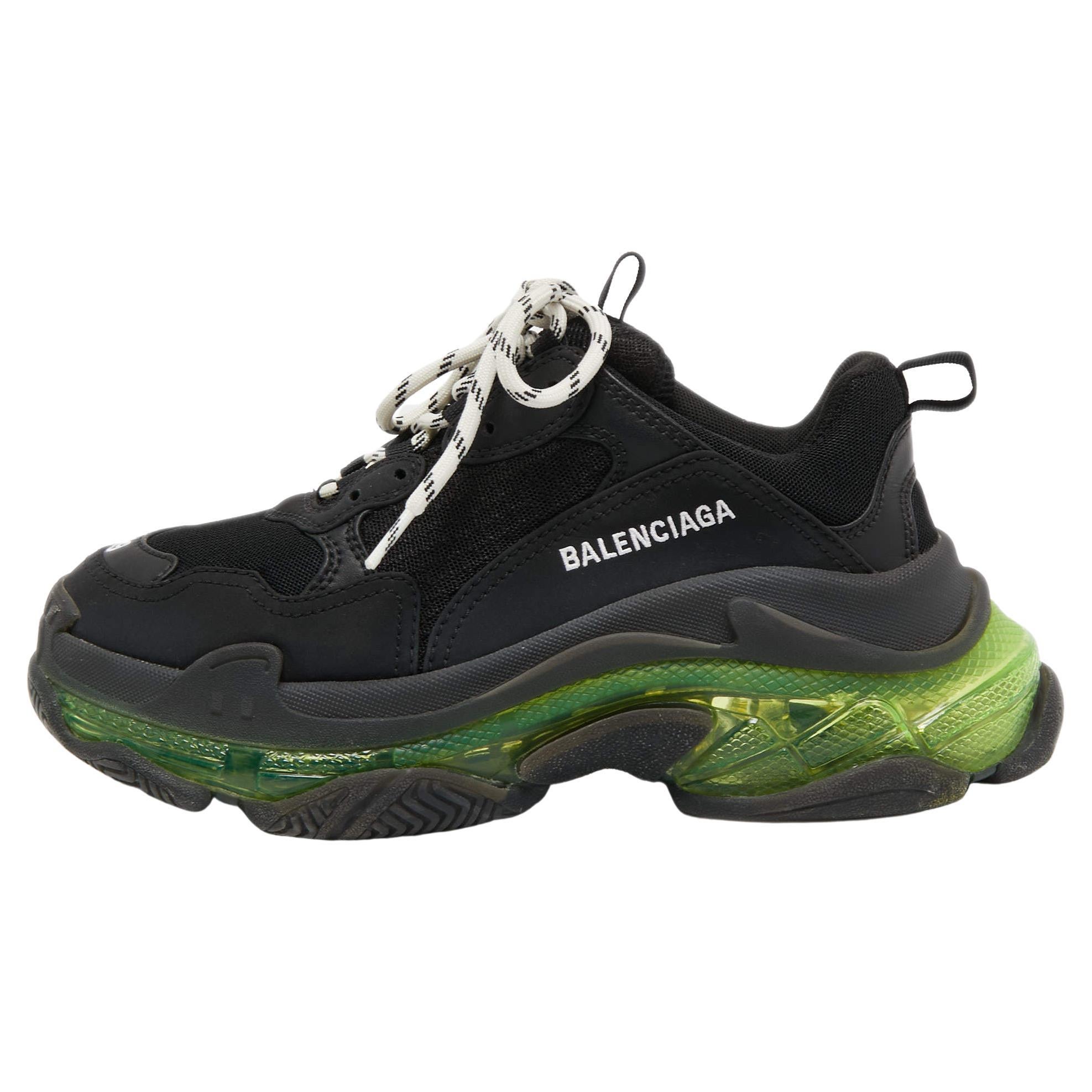 Balenciaga Black Leather and Fabric Triple S Sneakers Size 39 For Sale ...