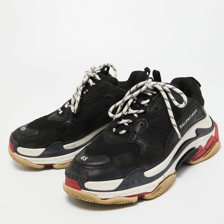 Balenciaga Black Leather and Mesh Triple S Sneakers Size 43 For Sale at ...