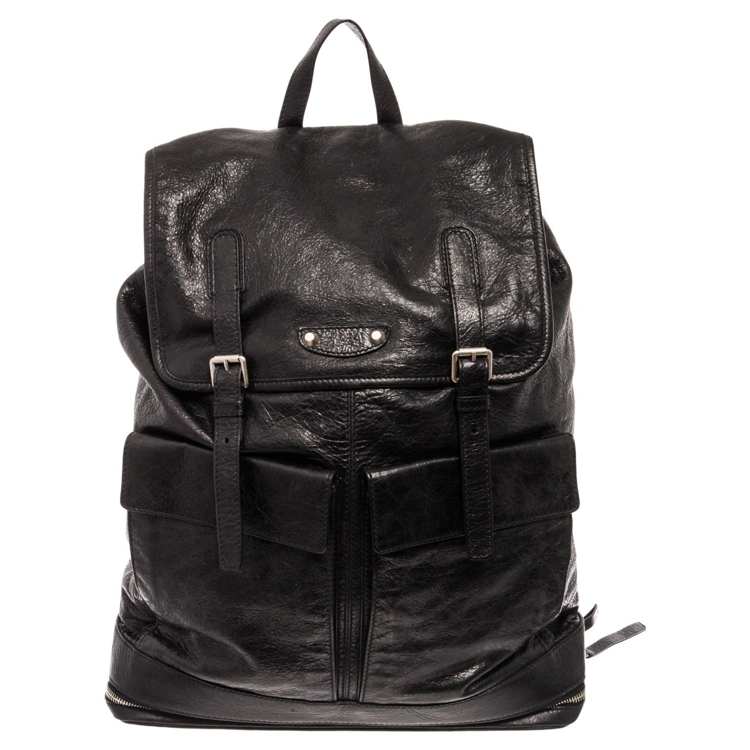 Balenciaga Black Leather Expandable Traveller Buckle Backpack For Sale ...