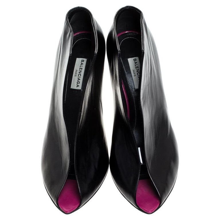 Balenciaga Black Leather Split Vamp Open Toe Booties Size 38.5 For Sale ...