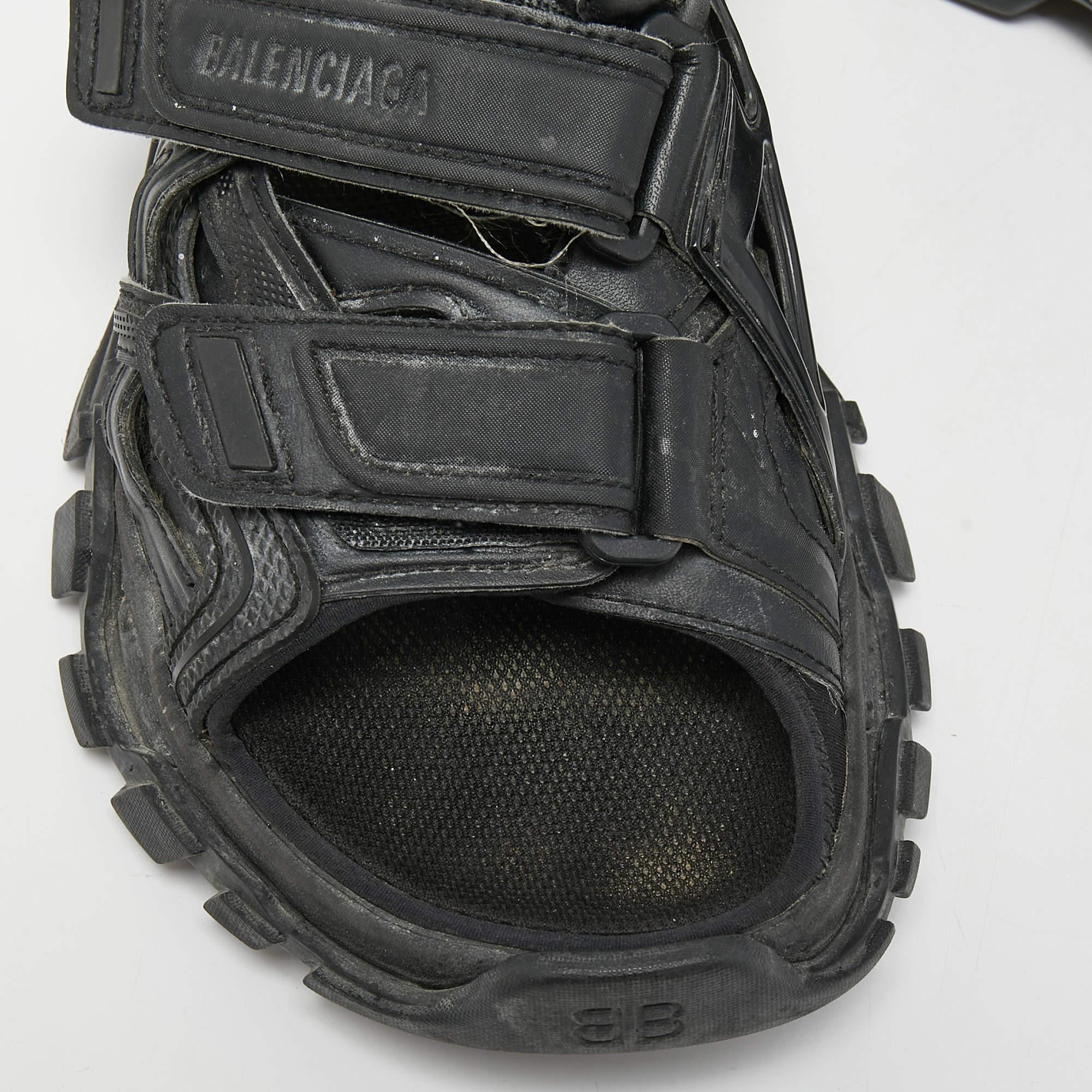 Balenciaga Black Leather Track Sandals Size 37 For Sale at 1stDibs