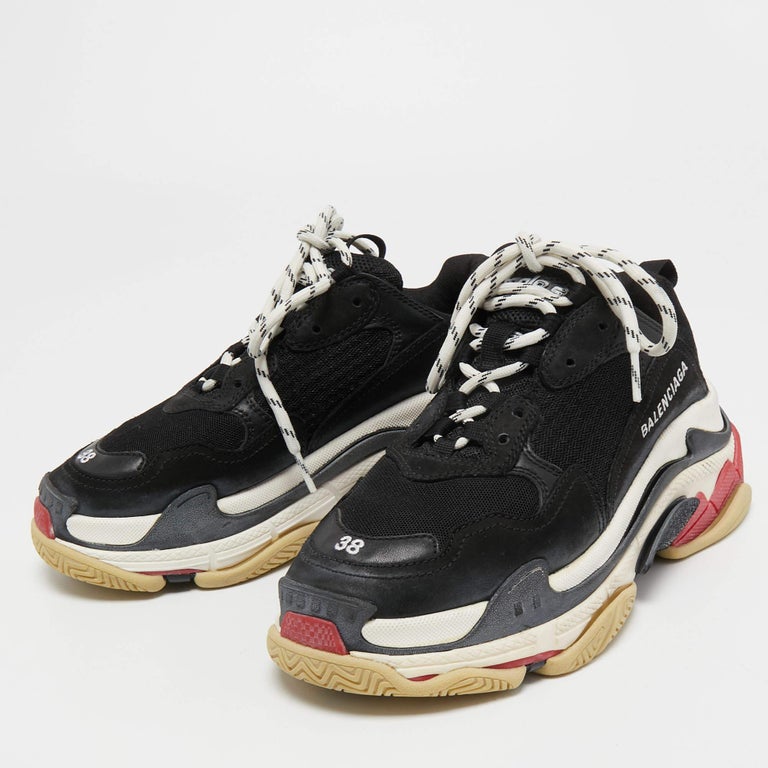 Balenciaga Black Mesh and Leather Triple S Sneakers Size 38 For Sale at ...