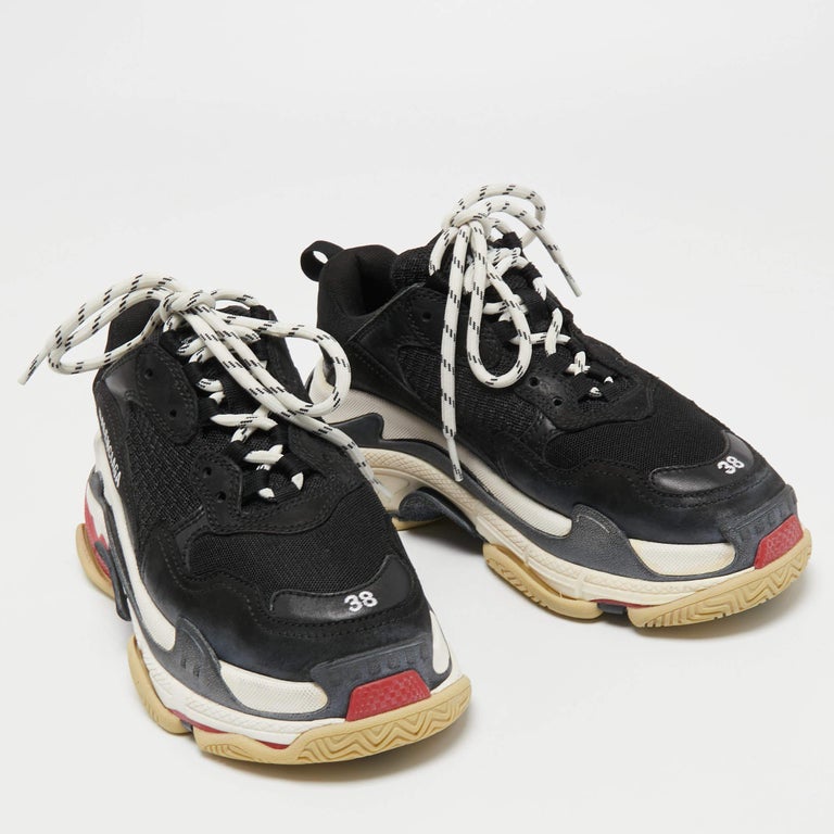 Balenciaga Black Mesh and Leather Triple S Sneakers Size 38 For Sale at ...
