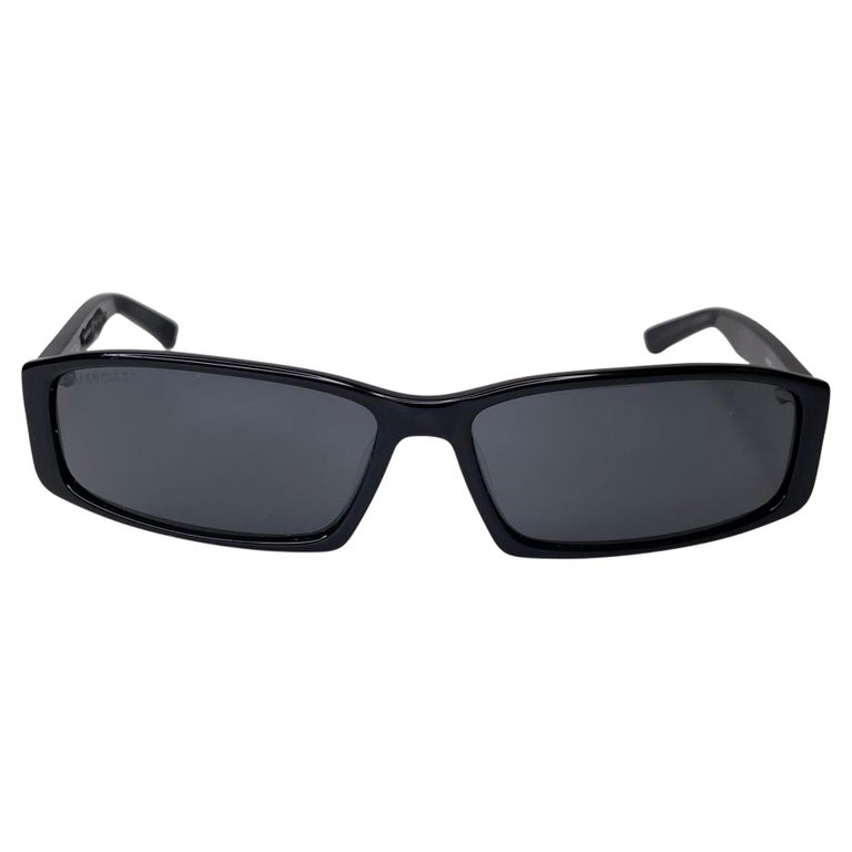 Balenciaga Black Narrow Rectangular Frame Sunglasses (670489) at 1stDibs