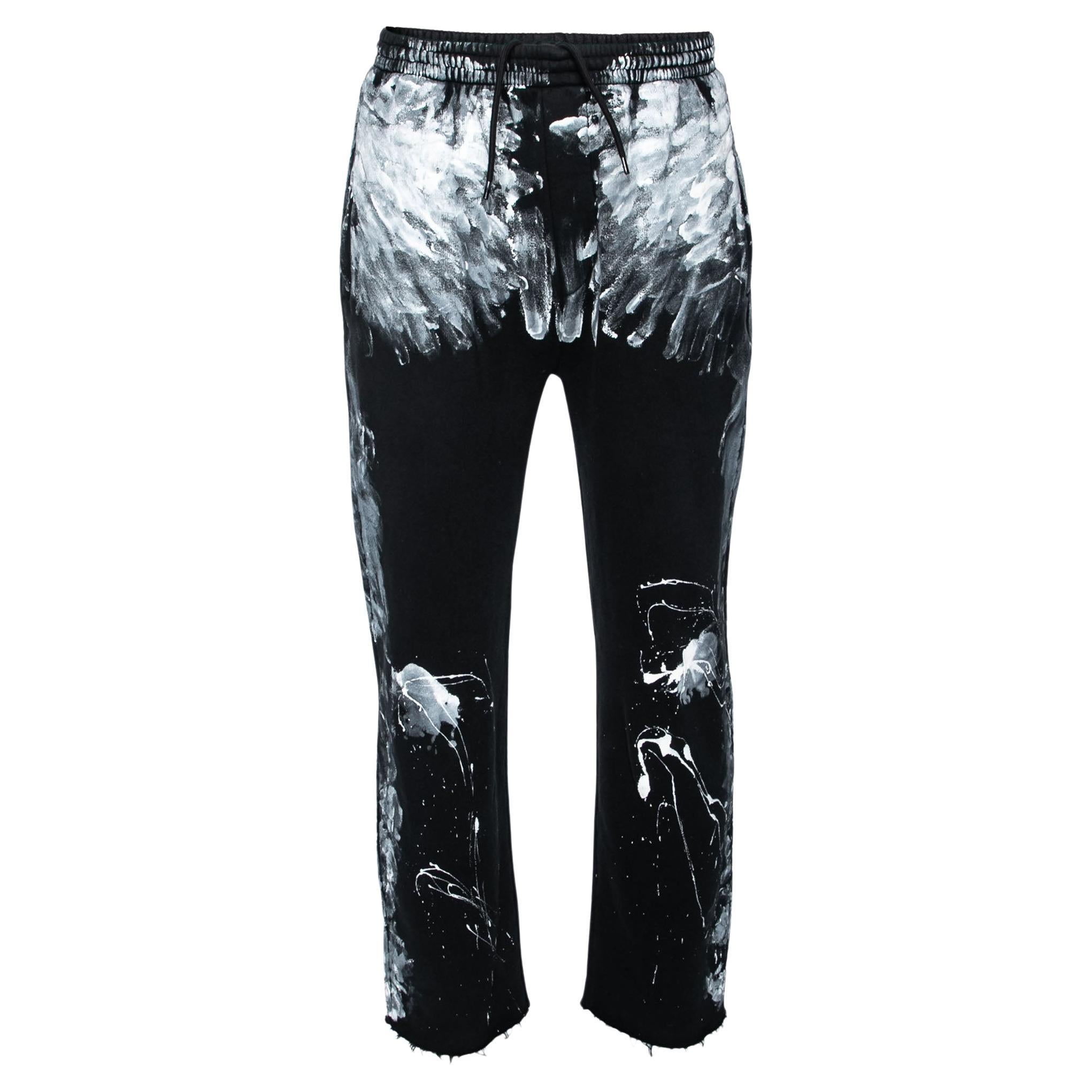 Balenciaga Black Paint Splatter Print Cotton Straight Leg Sweatpants M ...