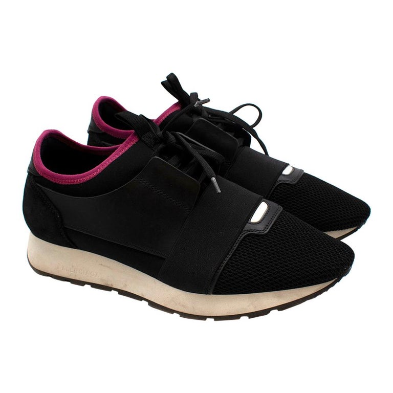 Balenciaga Black/Pink Leather and Nylon Race Runners Trainers - Size EU ...