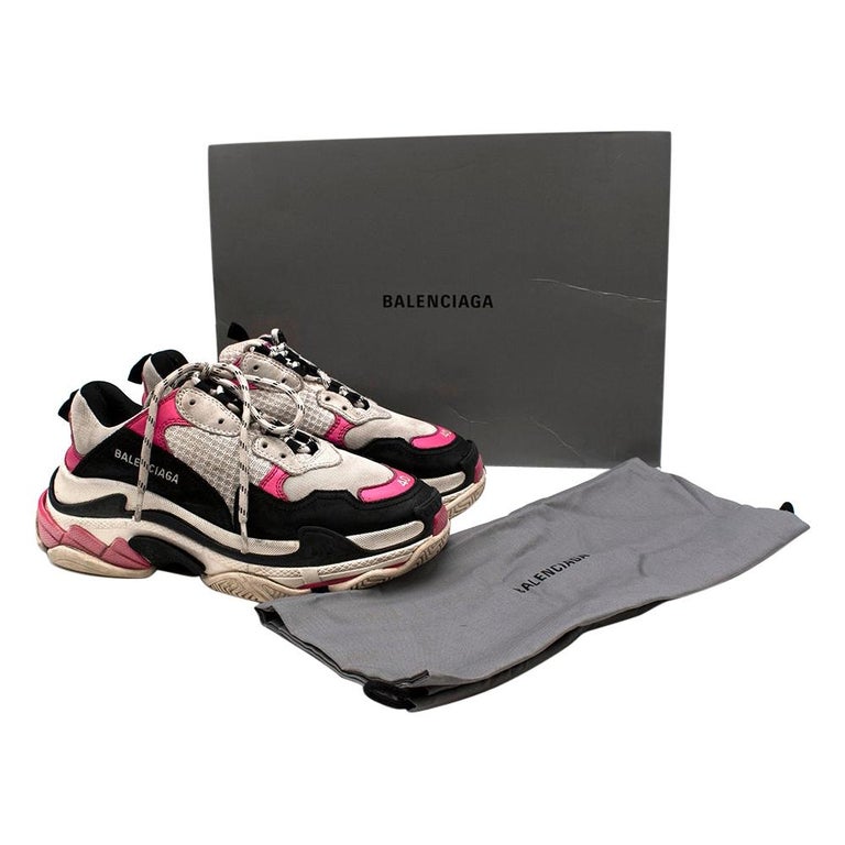 Balenciaga Black and Pink Triple S Distressed Trainers - Size EU 40 For ...